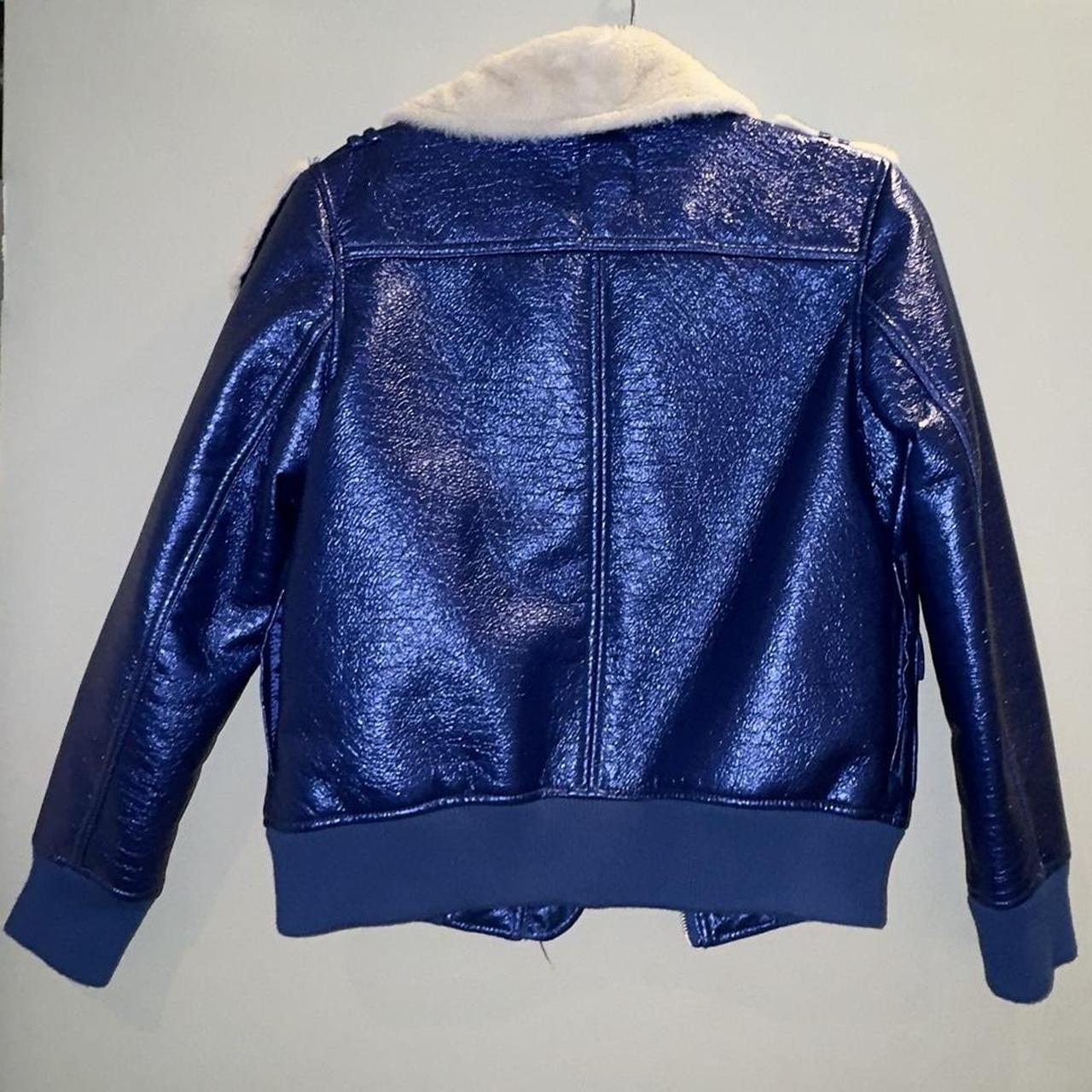 Colbalt Blue Metallic Leather Jacket with fur Brand:... - Depop