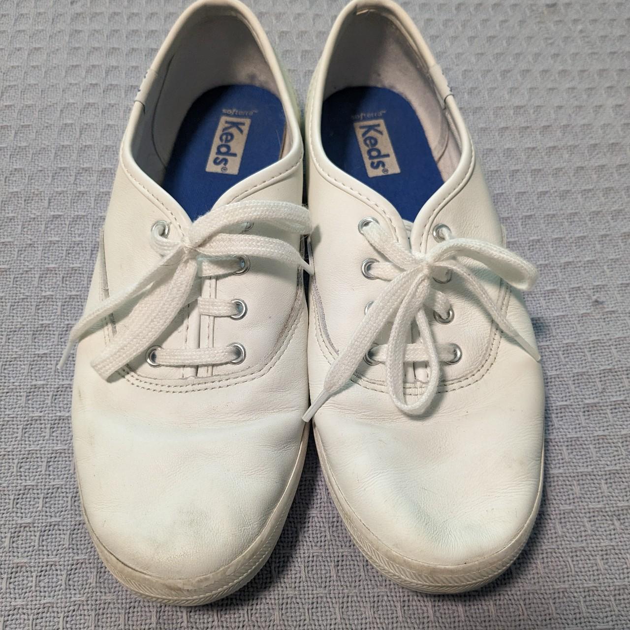 Used white leather keds with minor scuffing. Size 7... - Depop