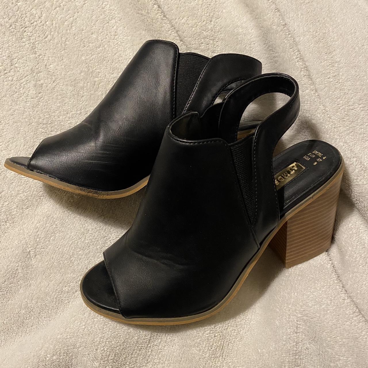 Size 4 atmosphere black heeled sandals, very comfy... - Depop
