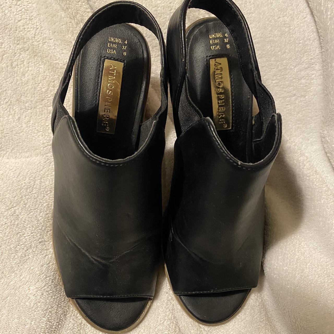 Size 4 atmosphere black heeled sandals, very comfy... - Depop