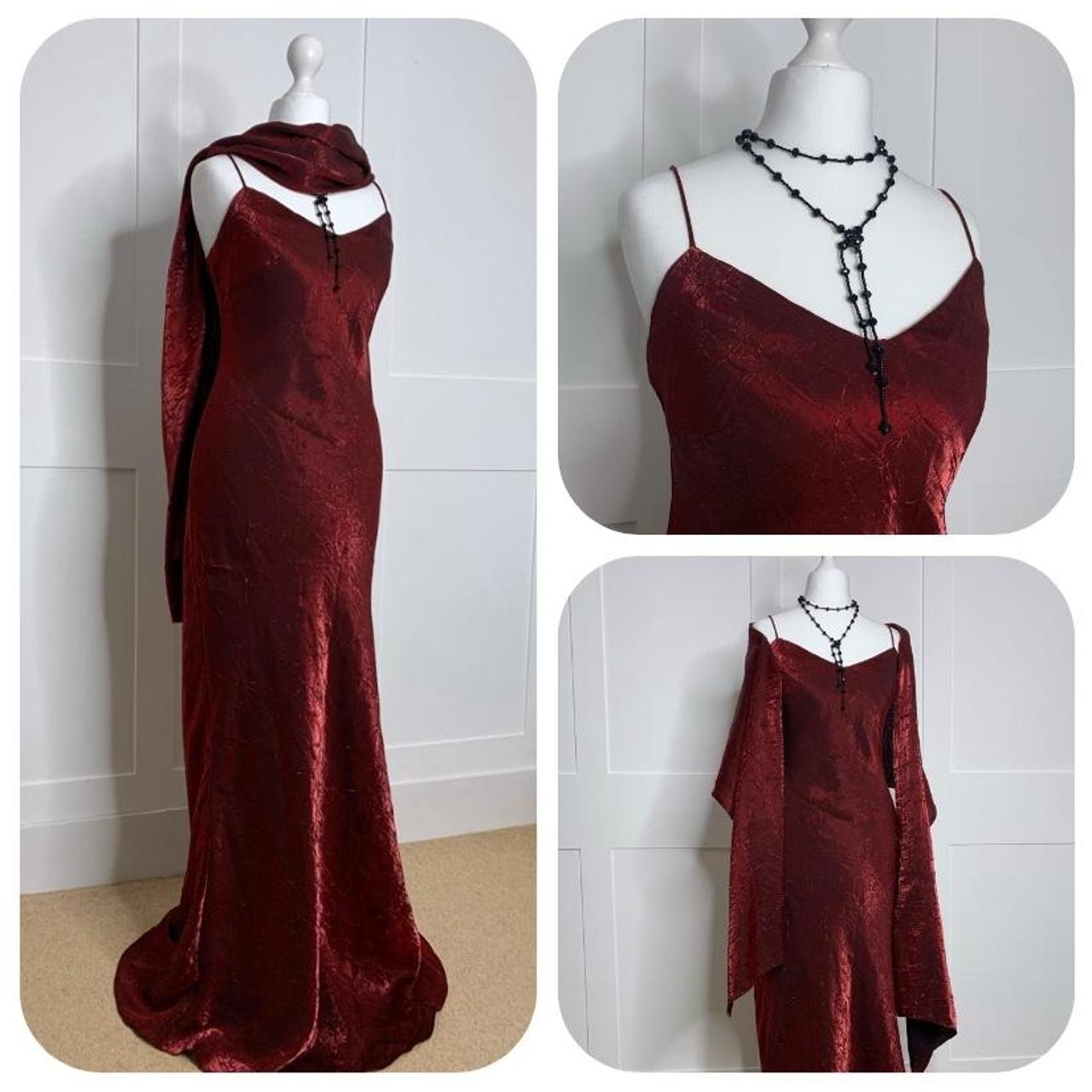 Vintage 1990s prom dress, retro burgundy, slip... - Depop