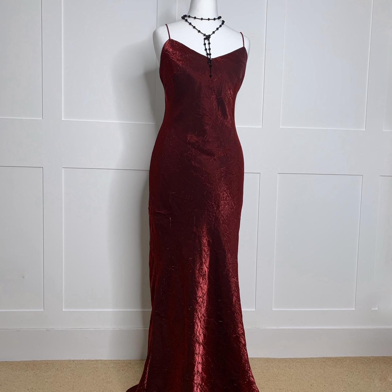 Vintage 1990s prom dress, retro burgundy, slip... - Depop