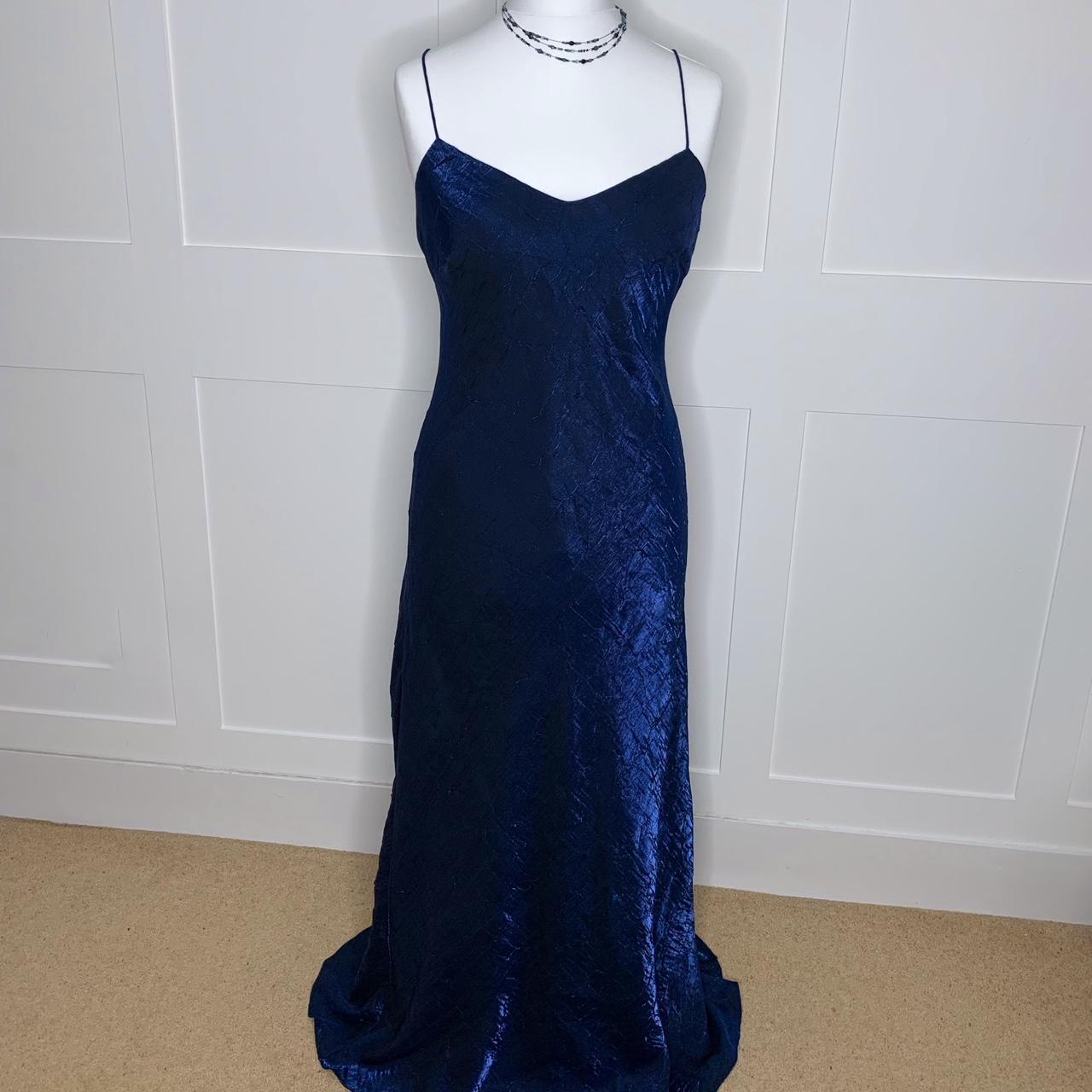 Vintage, 1990s prom dress, retro blue slip dress,... - Depop