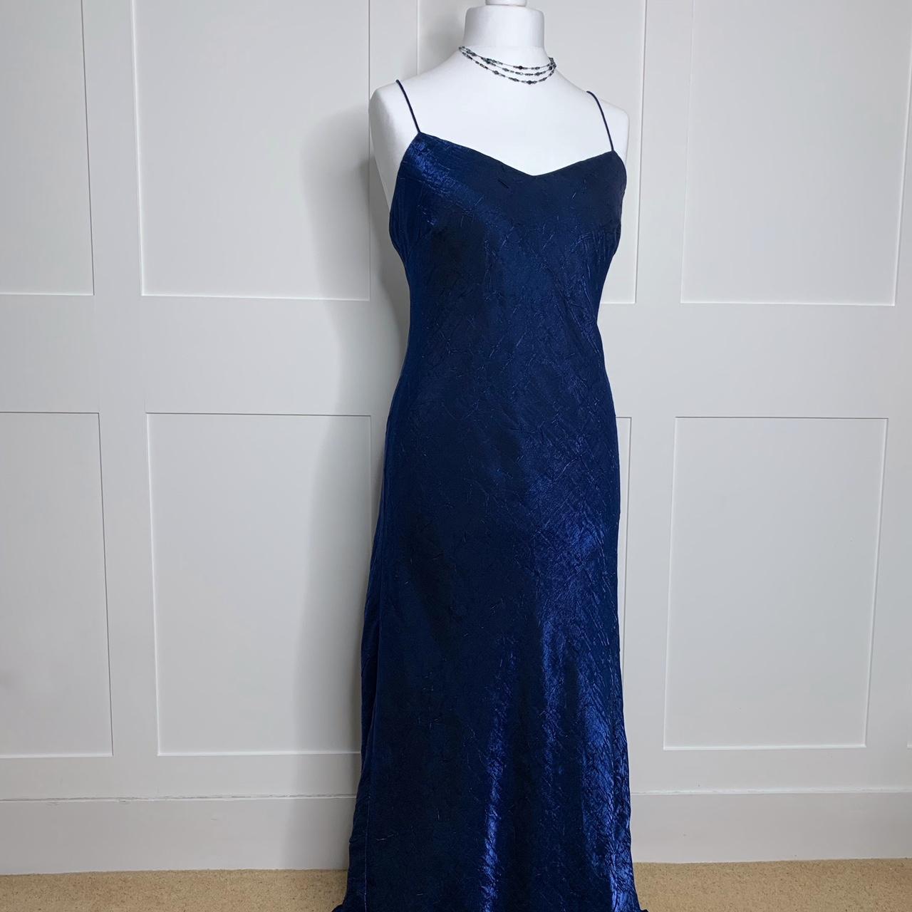 Vintage, 1990s prom dress, retro blue slip dress,... - Depop