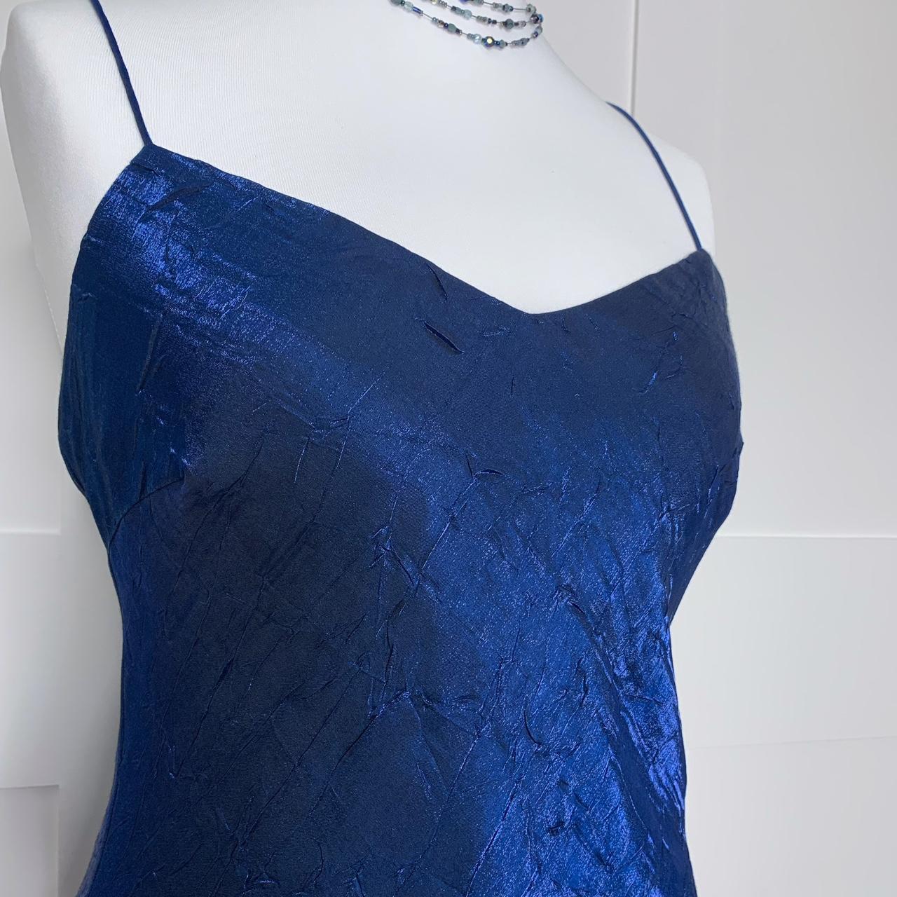 Vintage, 1990s prom dress, retro blue slip dress,... - Depop