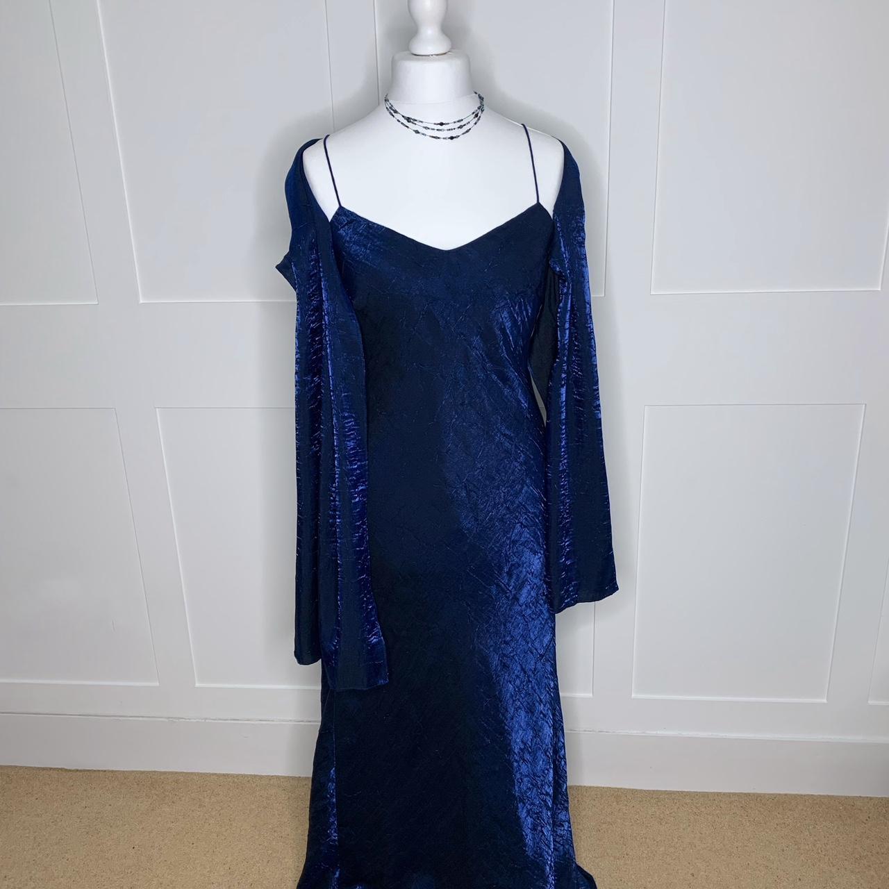 Vintage, 1990s prom dress, retro blue slip dress,... - Depop