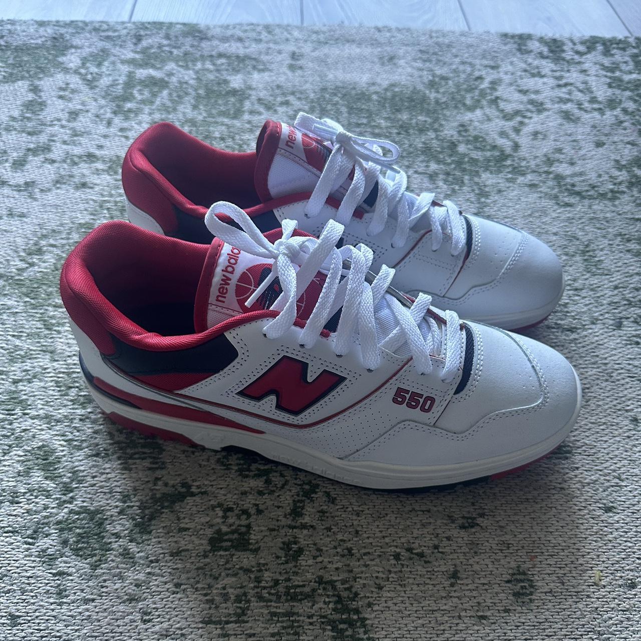 New balance 550 red black and white Size 9 Brand... - Depop