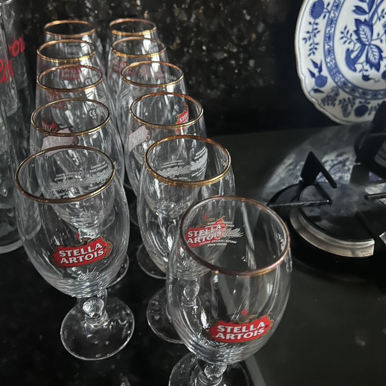 11 Half Pint Stella Artois gold rim glasses -... - Depop