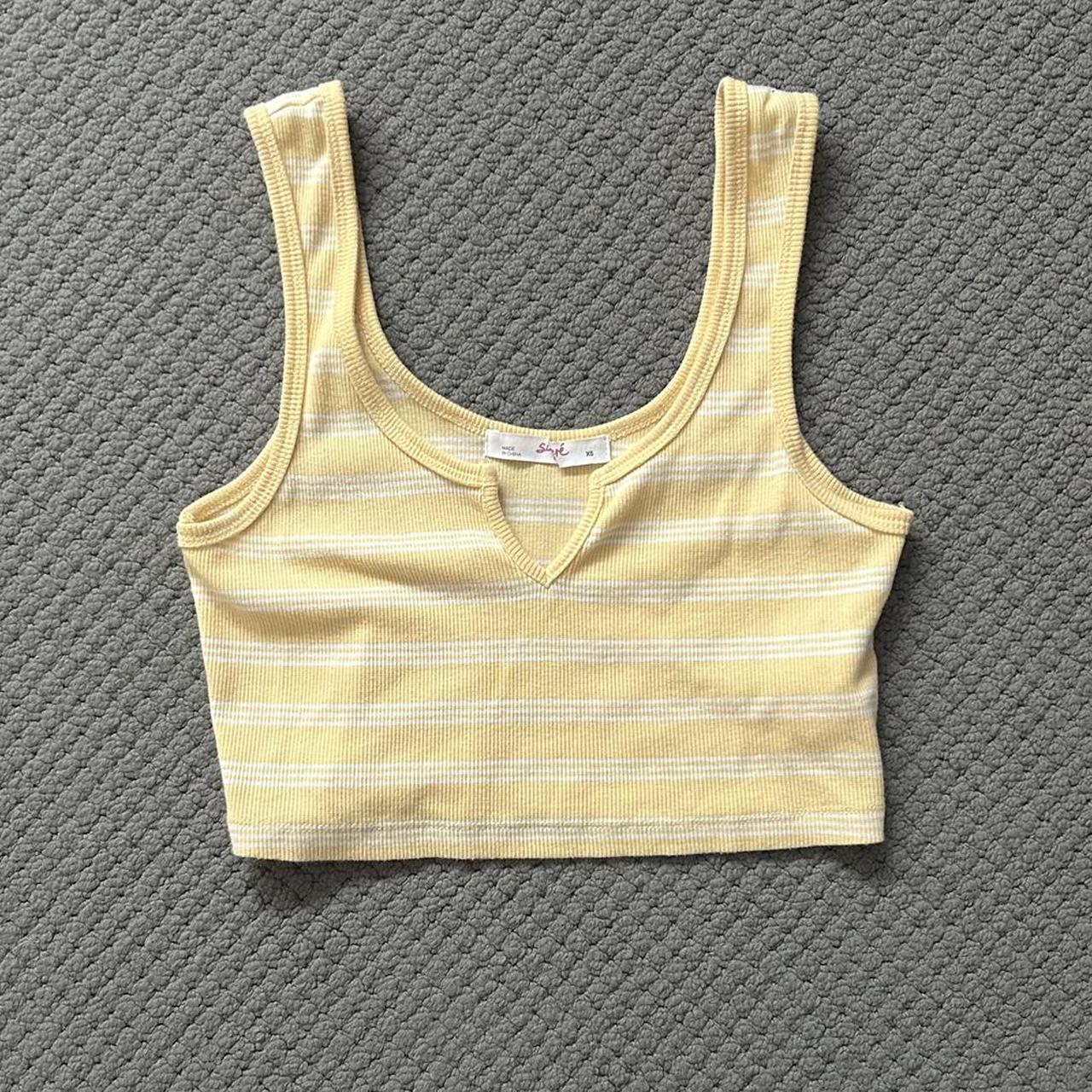 Yellow and white crop top Never worn, perfect... - Depop