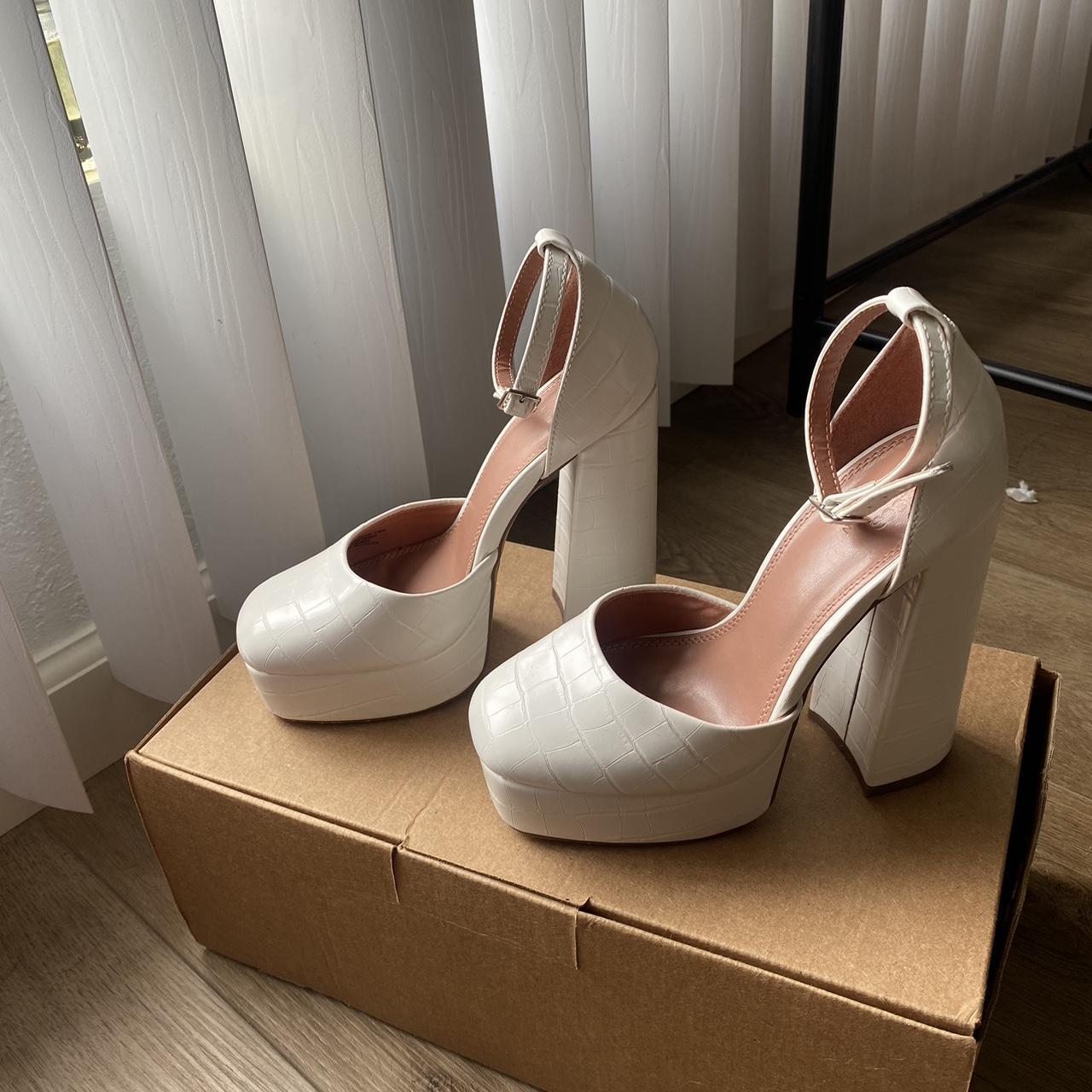 5 inch white platform heels marked size 4, runs big... - Depop