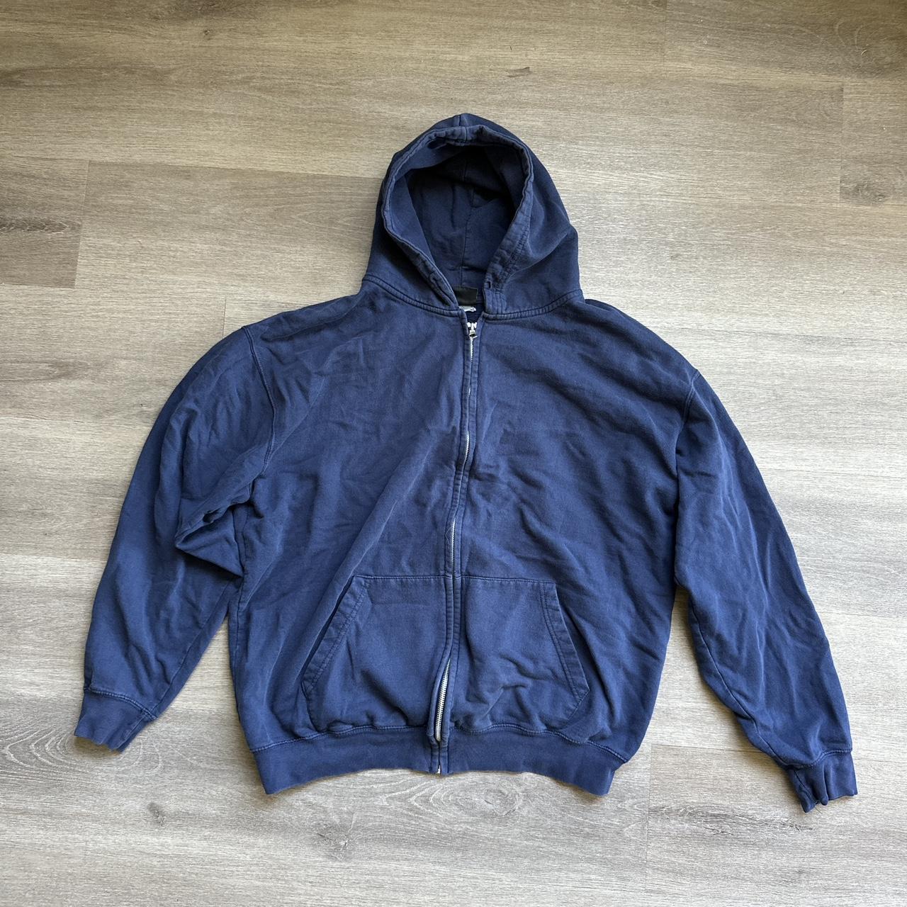 Vintage navy Zip up hoodie with great boxy fit, fits... - Depop