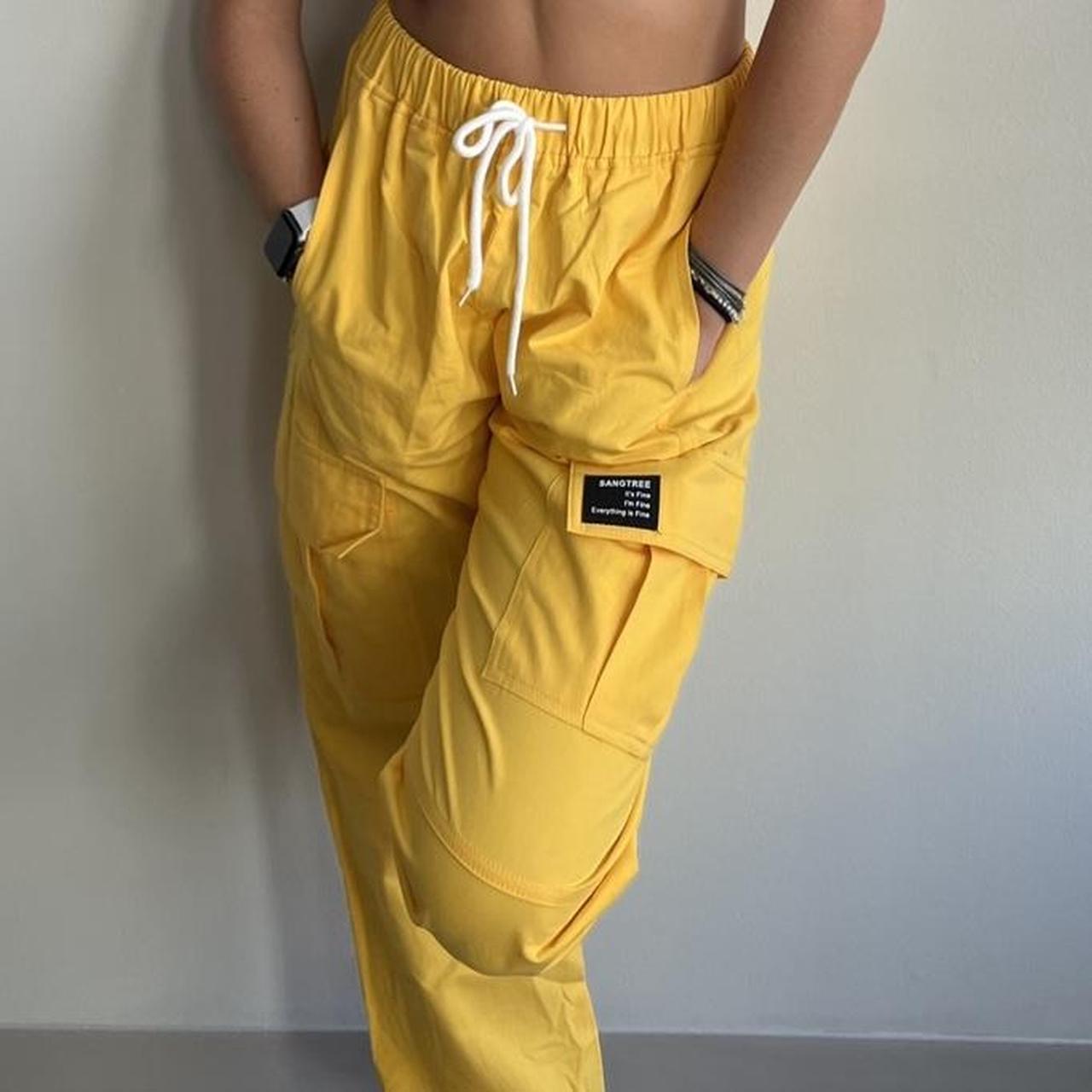 Yellow cargo pants with drawstring 💛 #cargopants... - Depop