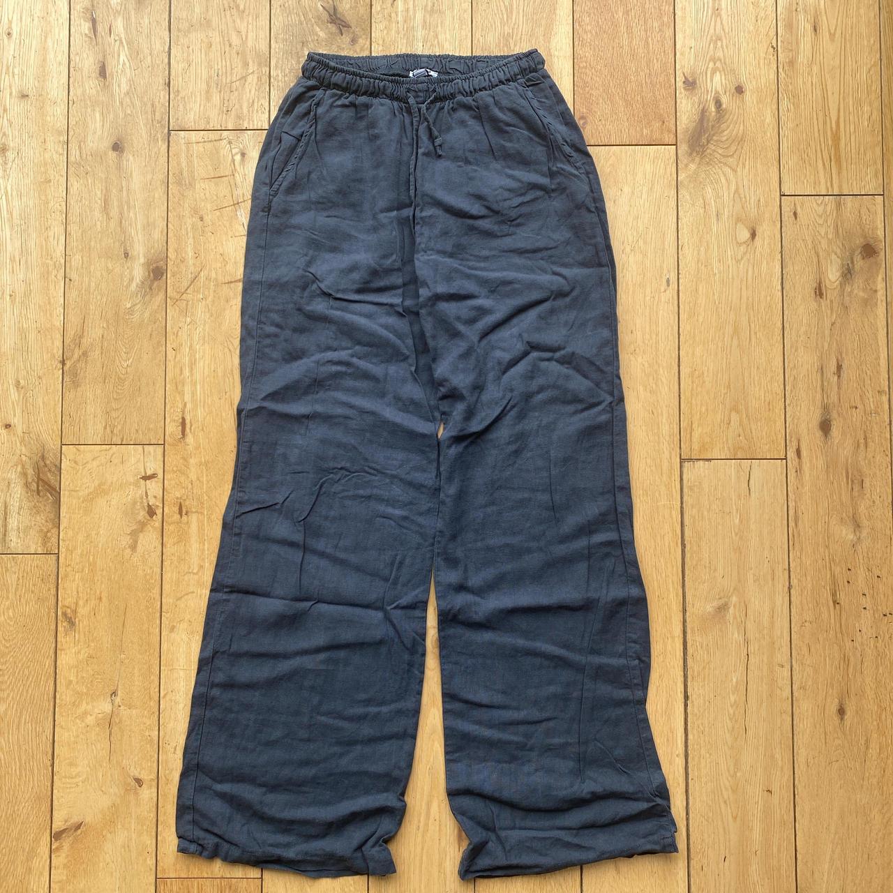 Subdued Grey linen drawstring Trousers Size small - Depop
