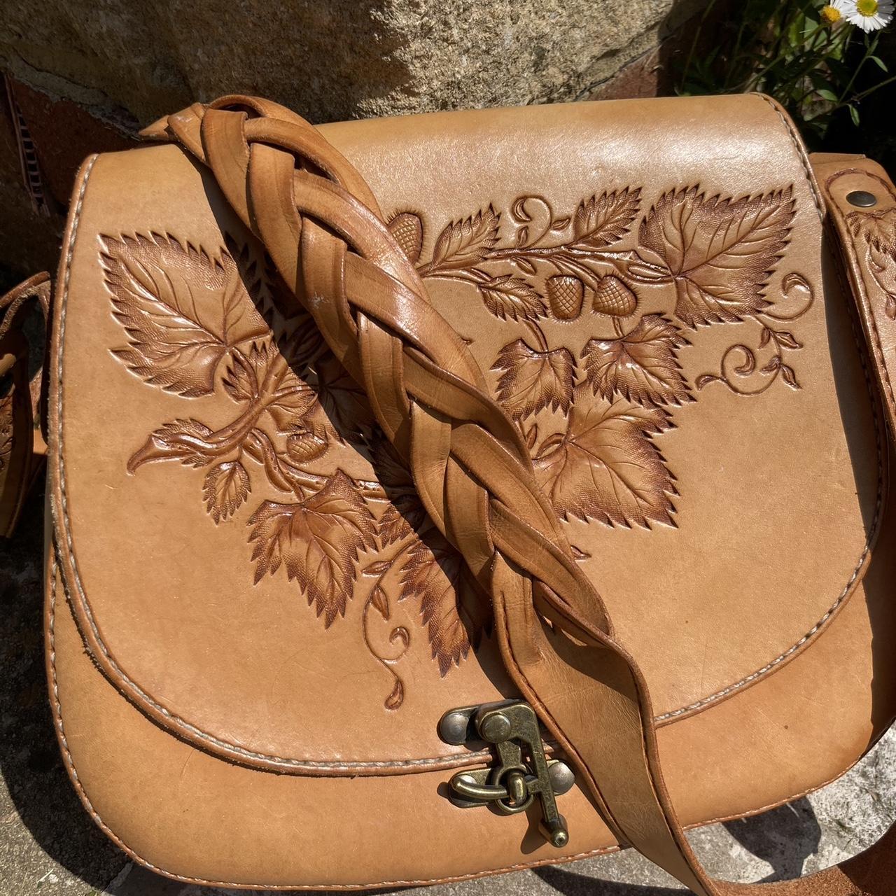 Hand Tooled Vintage Leather Saddle Bag. Across body... - Depop