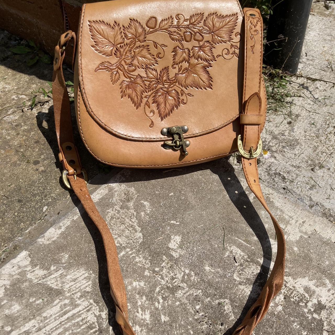 Hand Tooled Vintage Leather Saddle Bag. Across body... - Depop