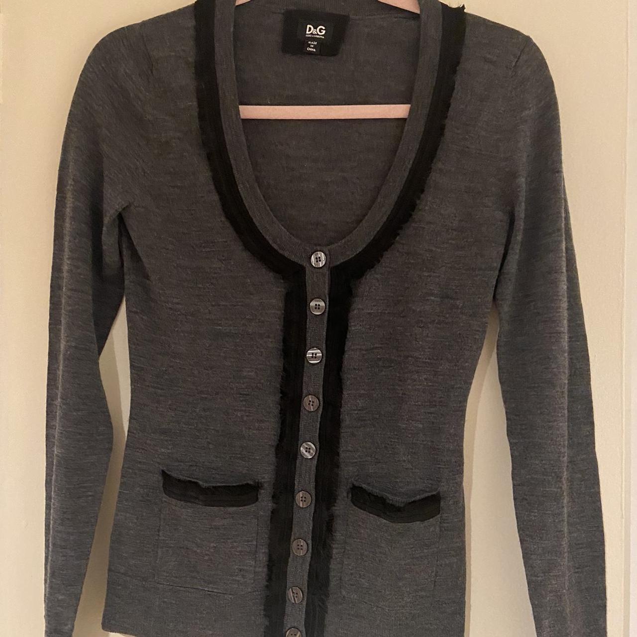 D&G Dolce & Gabbana Grey Cardigan with Black Ribbon... - Depop