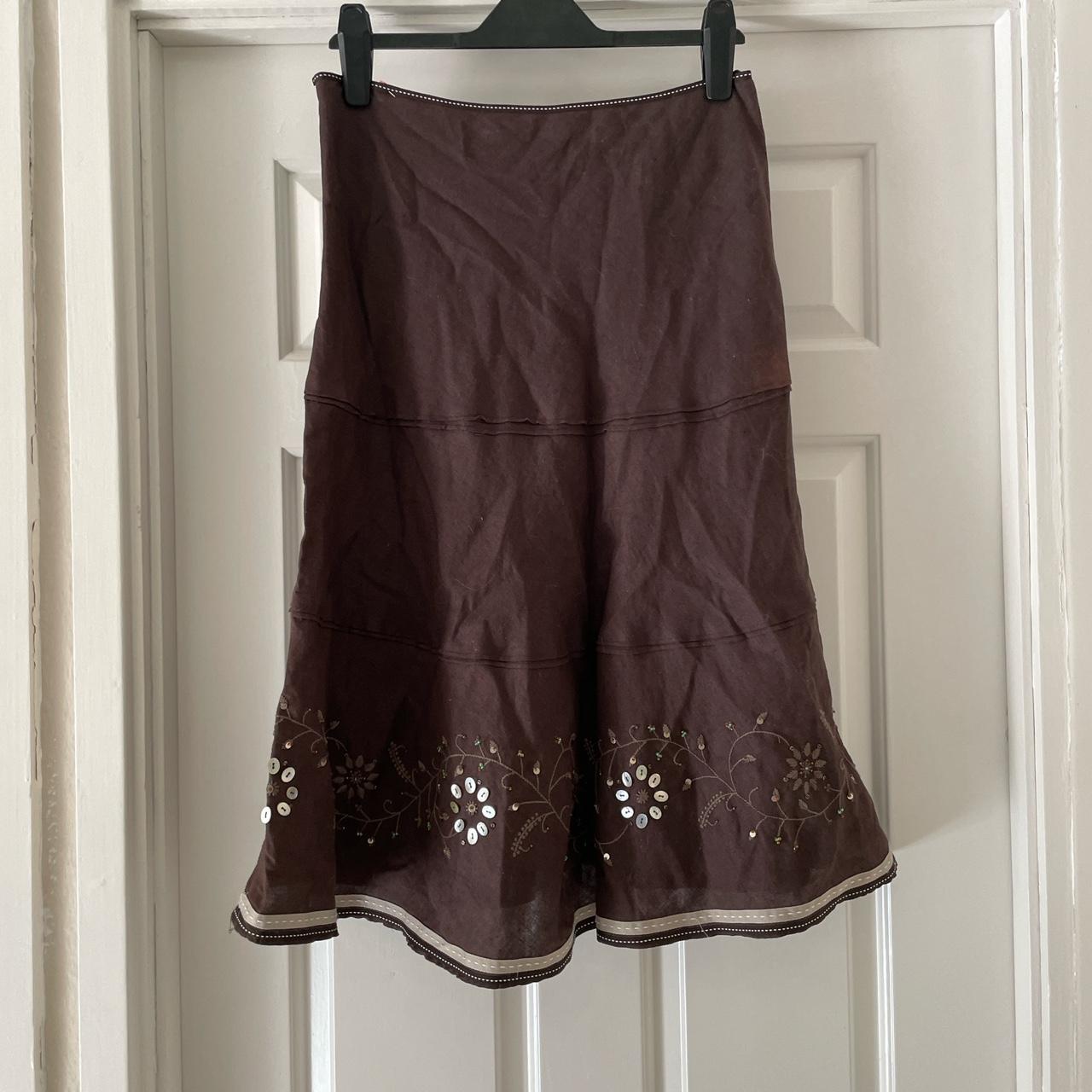 Monsoon women’s brown linen skirt UK10 (G12) - Depop