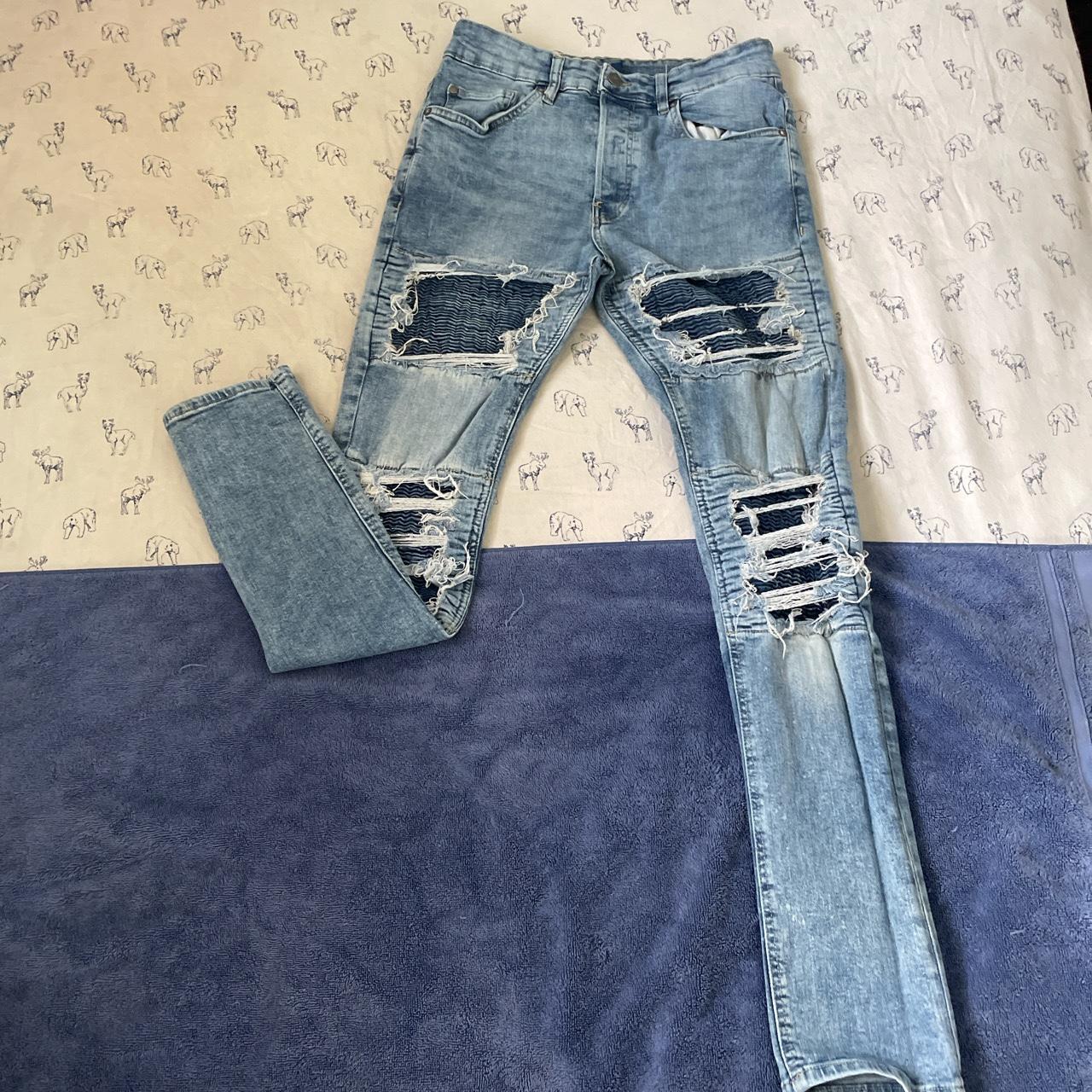 H&M Blue Wash Biker Denim Condition:... - Depop