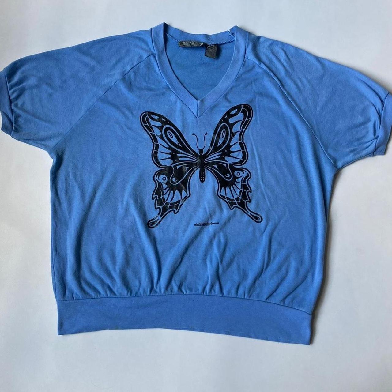 Vintage baby blue butterfly shirt sleeve jumper.... - Depop