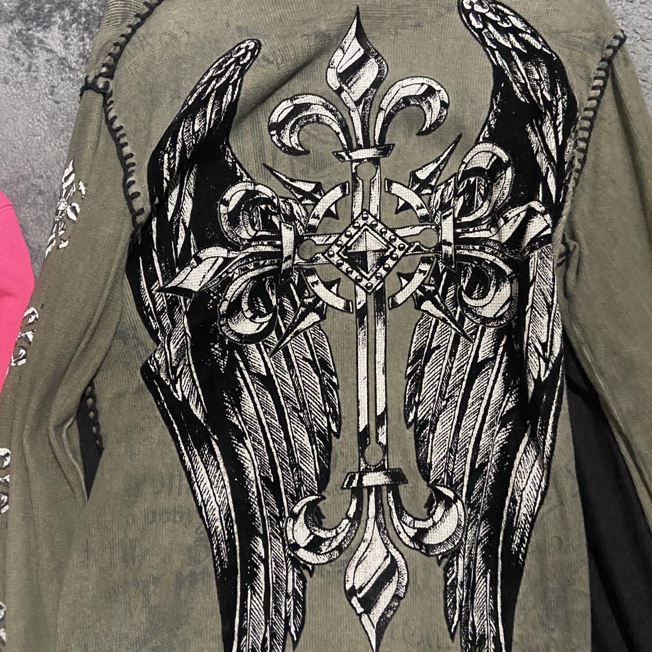 Raw state long sleeve with crazy designs affliction... - Depop