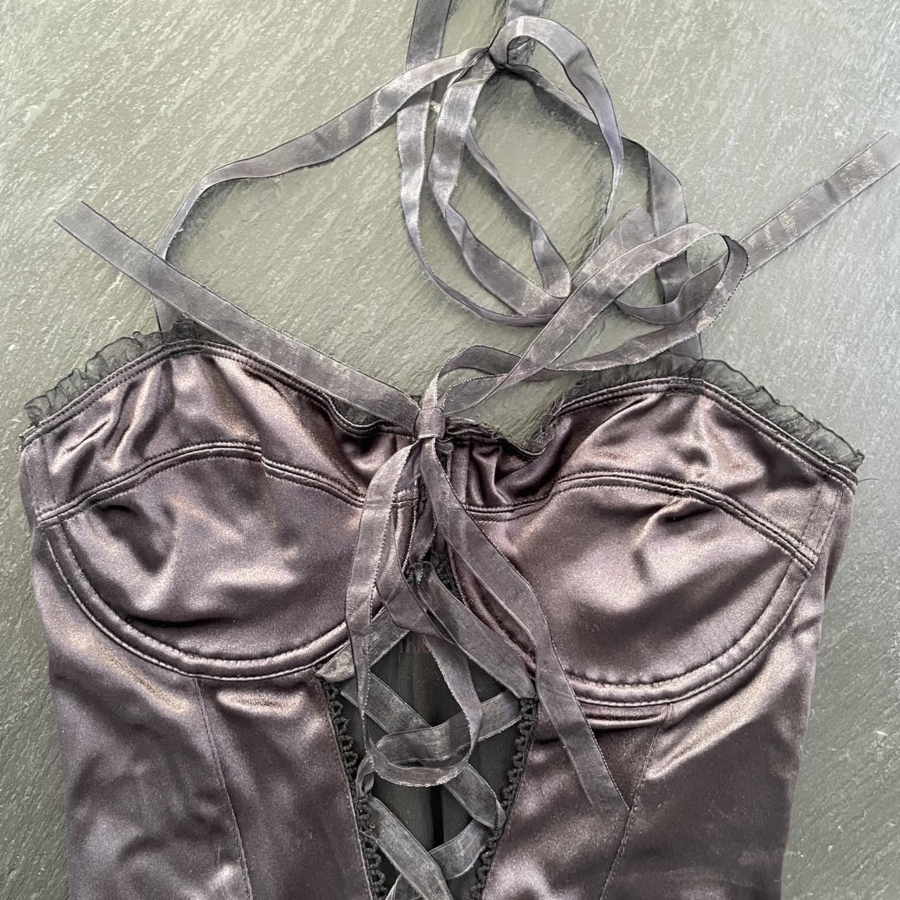 Dolls Kill Black Lace Up Satin Like Bodysuit Depop