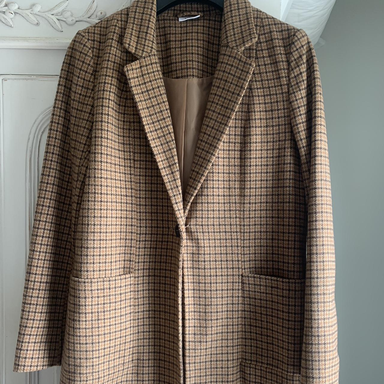 Noisy May plaid coat one button to tie the button... - Depop