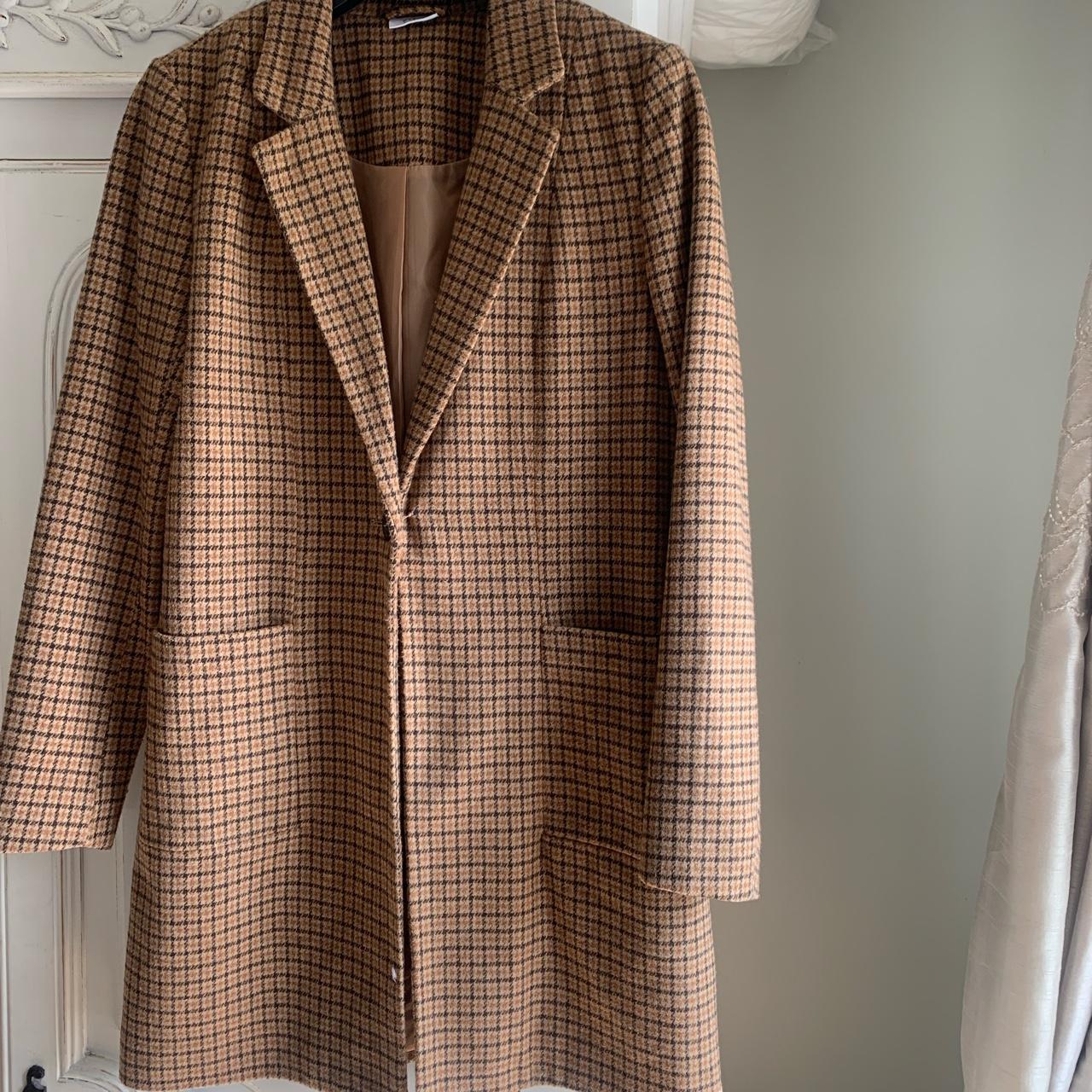 Noisy May plaid coat one button to tie the button... - Depop