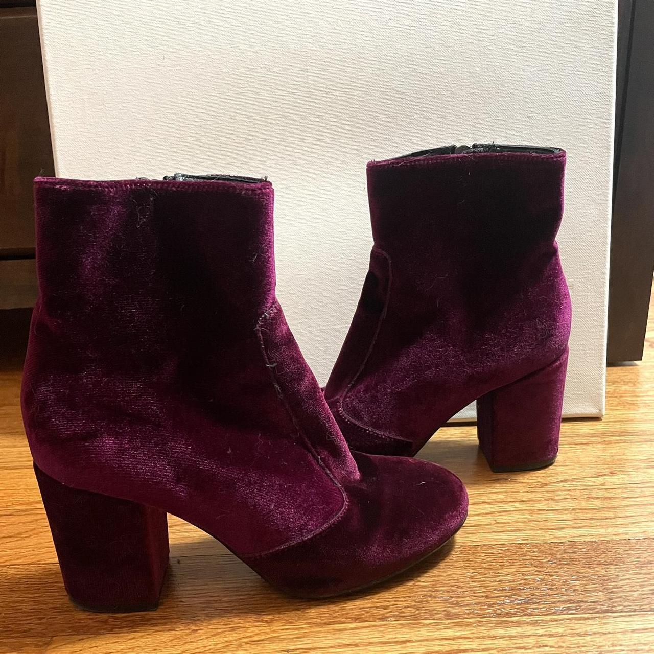 Red- Violet velvet boots SIZE 6 #boots #velvet #fall... - Depop