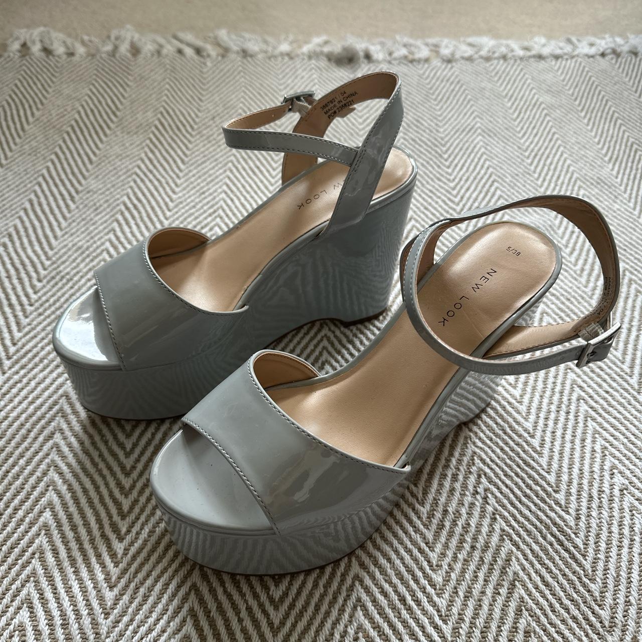 NEW LOOK Light grey platform heels, Size 5, was... - Depop