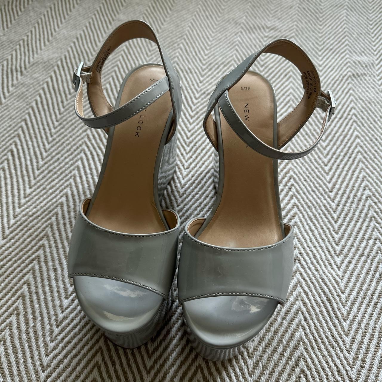 NEW LOOK Light grey platform heels, Size 5, was... - Depop