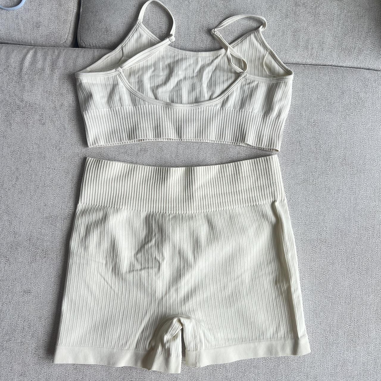 Cream workout set with low back bra top. Size M 🤍 - Depop