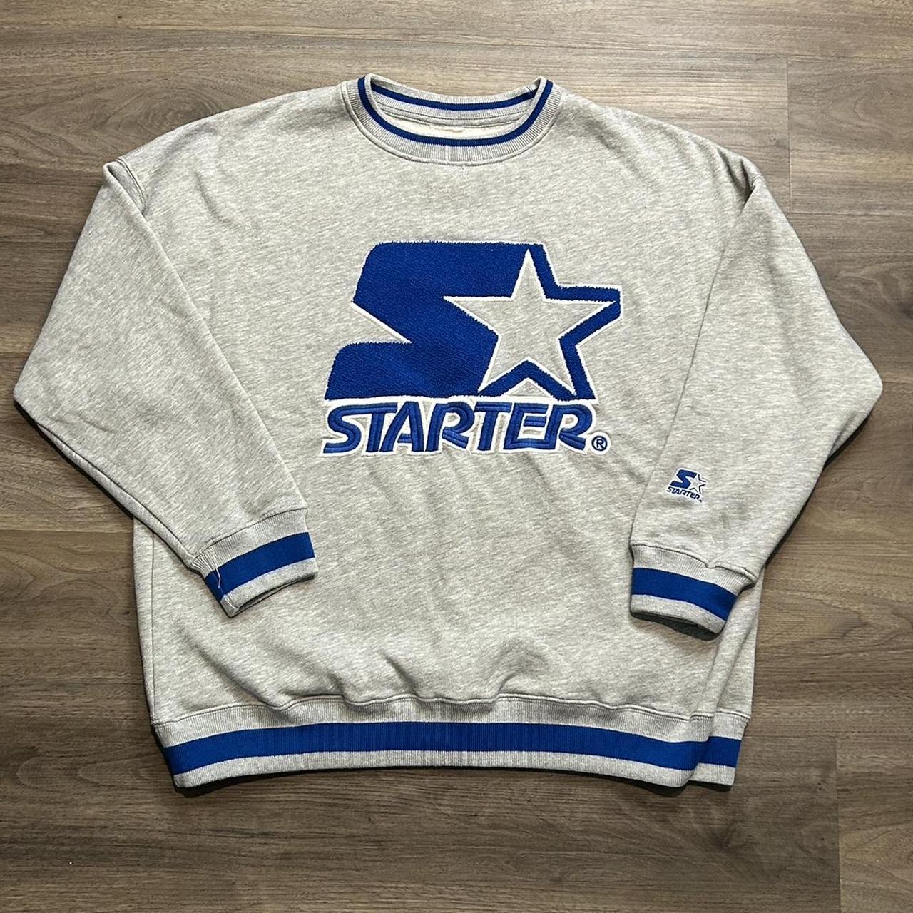 Starter Men's Grey and Blue Sweatshirt | Depop