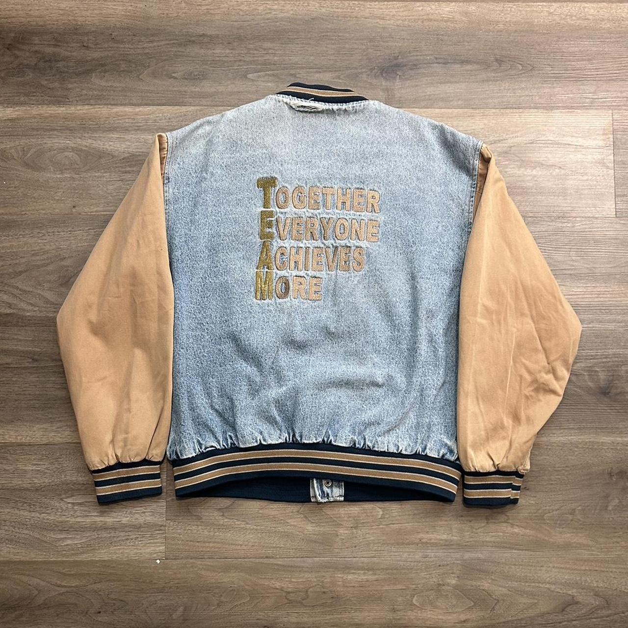 Vintage TEAM Denim Bomber Letterman Style... - Depop