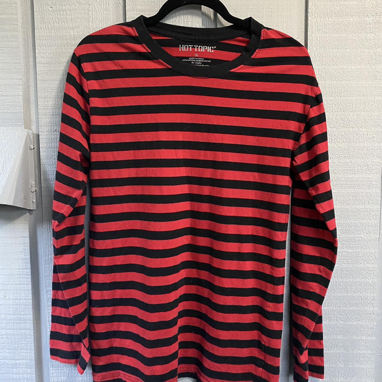 hot topic red and black striped long sleeve - Depop