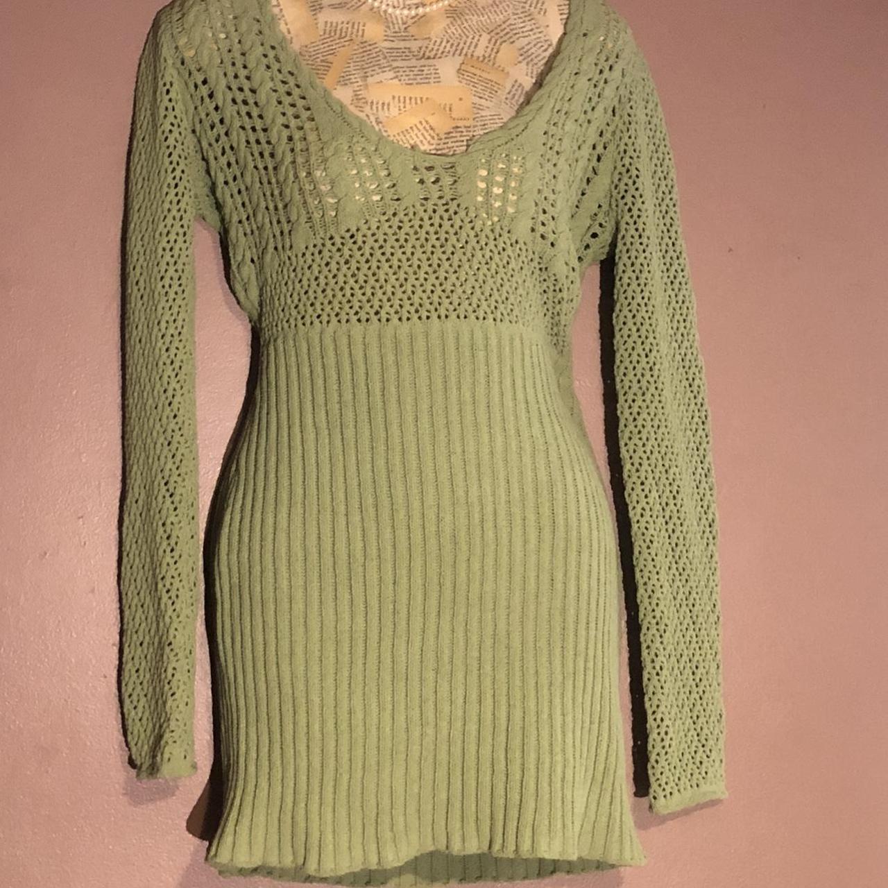 gorgeous bright fairy green knit dress. stretchy &... - Depop