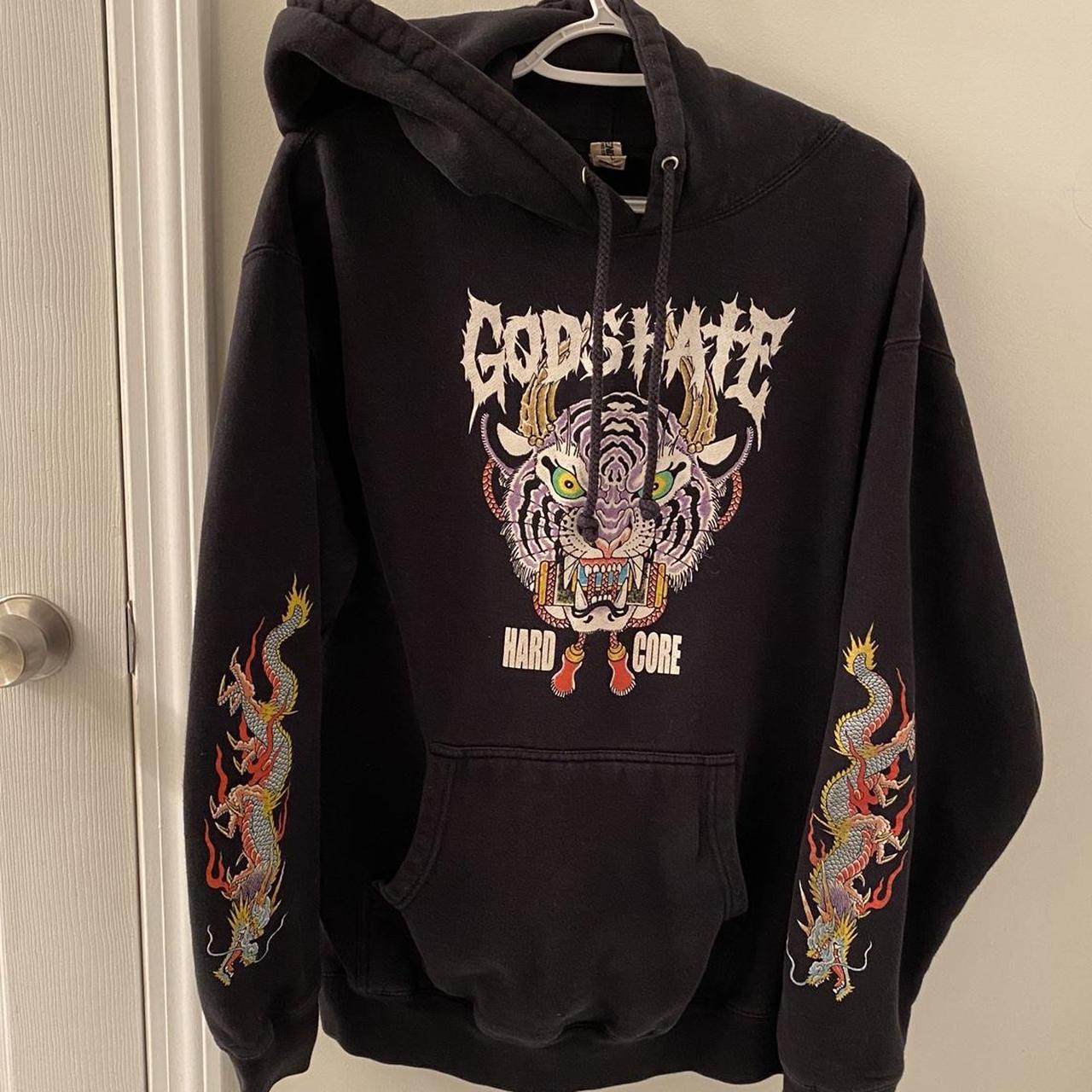 Gods hate hoodie with Marc nava art size large... - Depop
