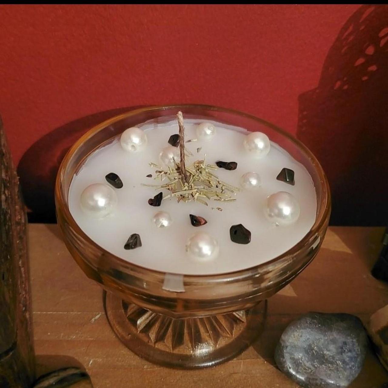 🤍 whimsigoth coquette crystal candle done in a pink... - Depop