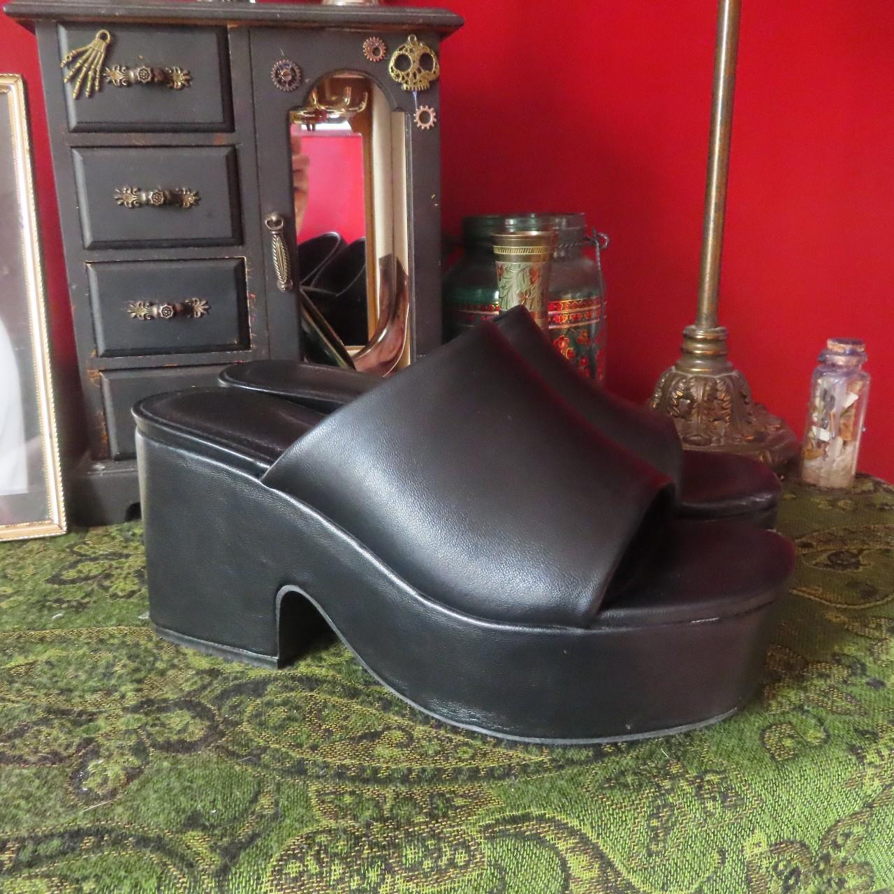 90s style chunky black platform mules heels Worn... - Depop