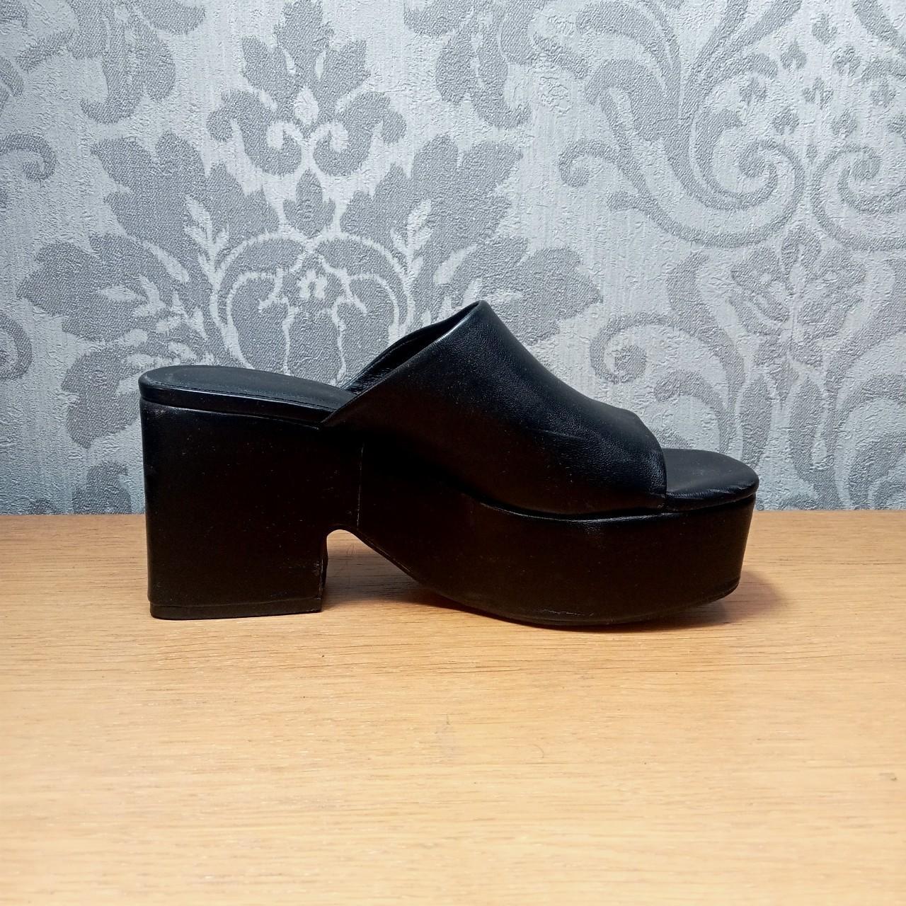 90s style chunky black platform mules heels Worn... - Depop