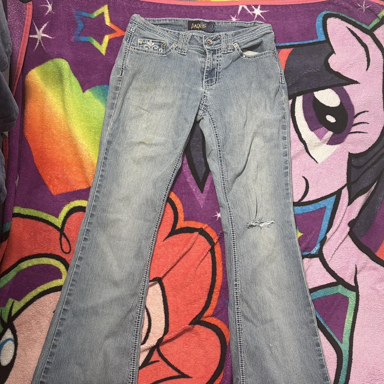 Low-rise Angels bootcut jeans with embroidered... - Depop