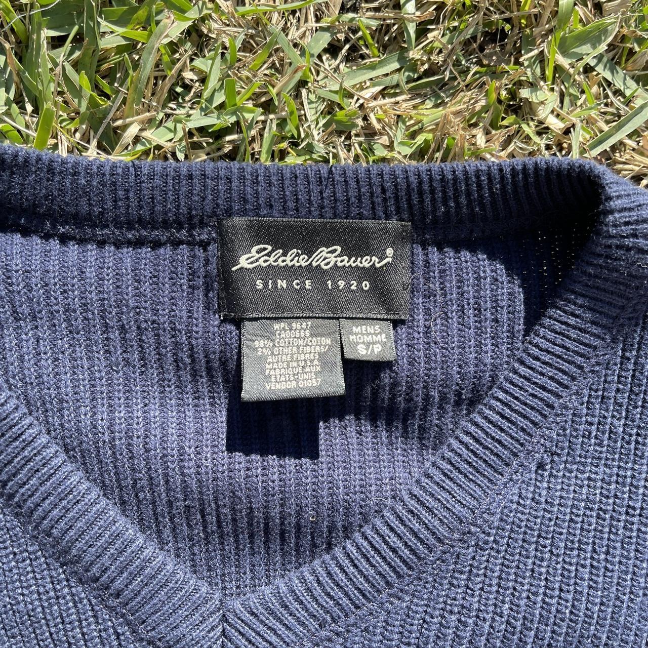 Eddie Bauer Stripped V Cardigan color navy blue... - Depop