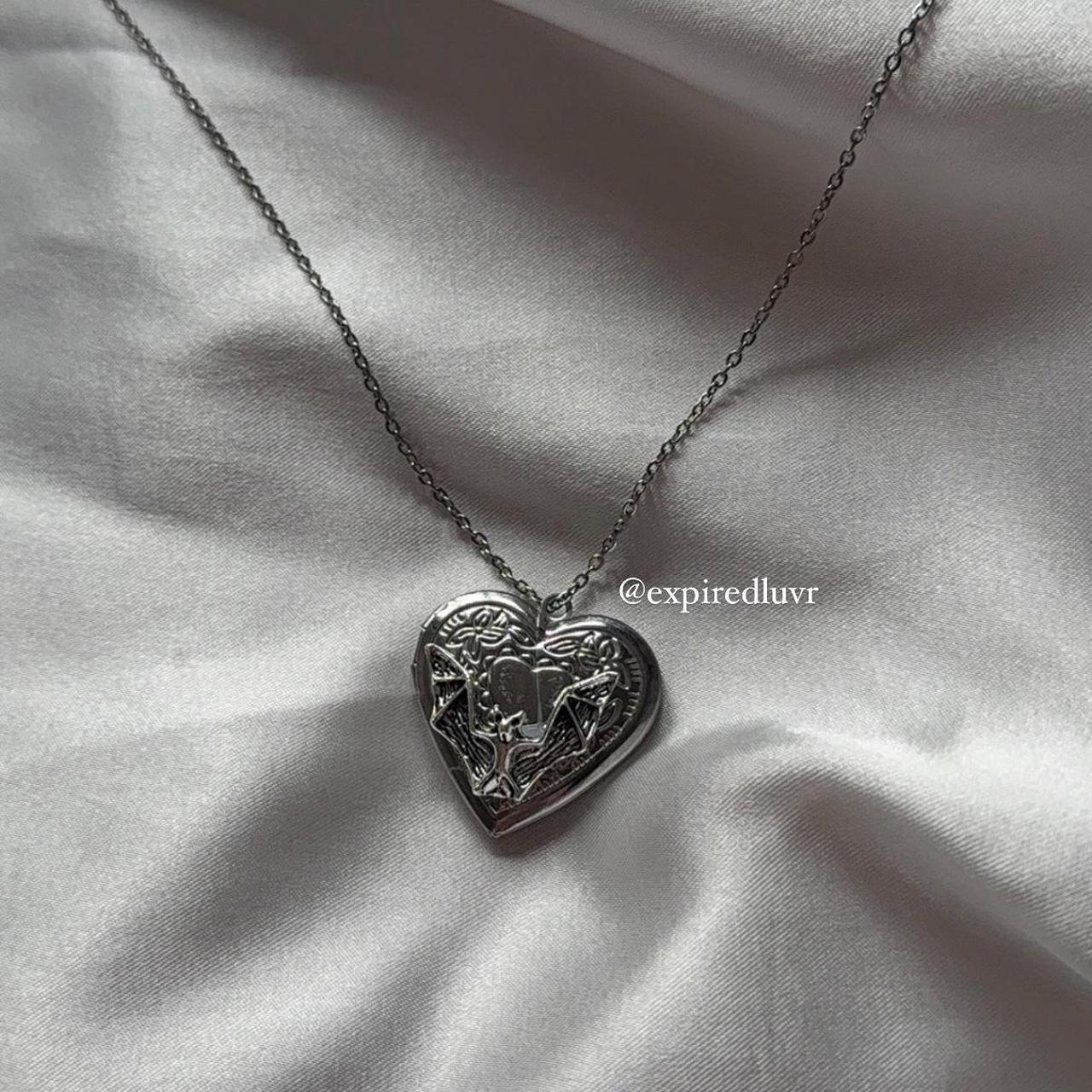 handmade gothic bat heart locket necklace 🖤🦇 ~ 20cm... | Depop