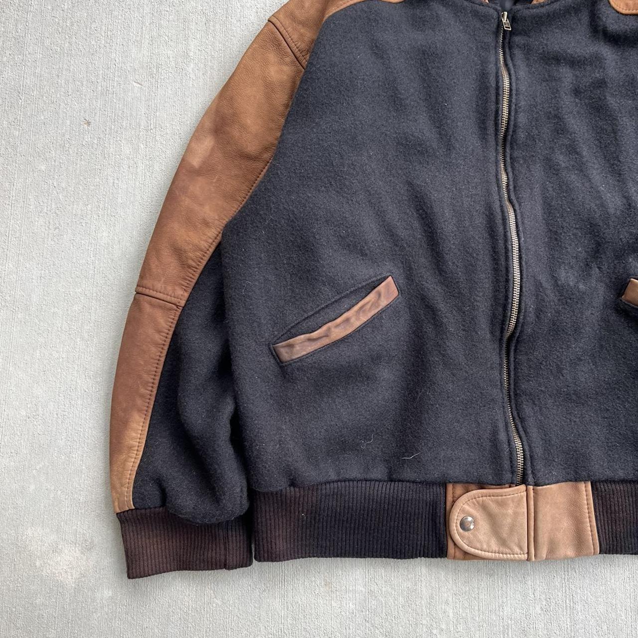 Vintage Schwan’s Leather/wool Bomber Jacket Size... - Depop