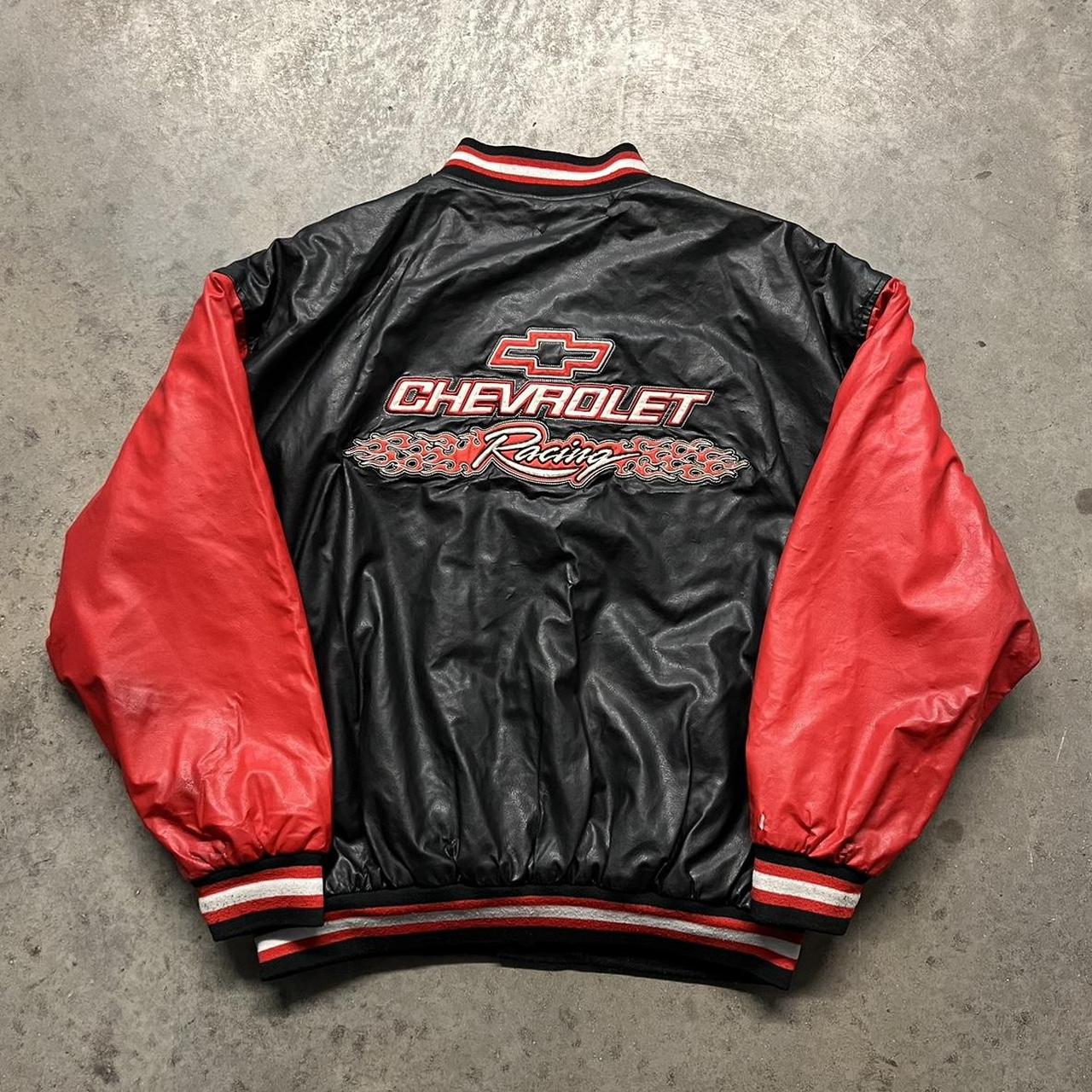 Vintage Chevrolet Black and Red Racing Jacket Size... - Depop