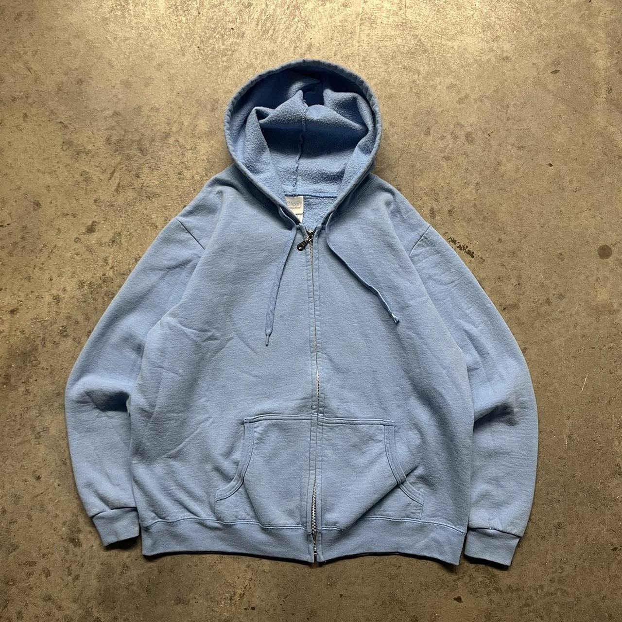 Y2K baby blue zip hoodie size Large Measurements... - Depop