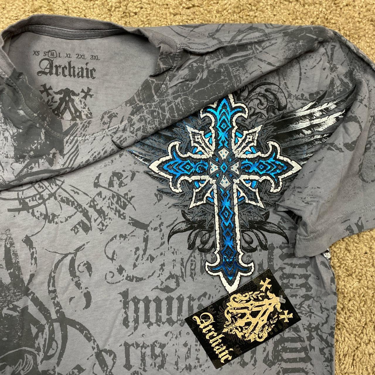 Affliction Cross & Wings Cyber Punk Tee... - Depop