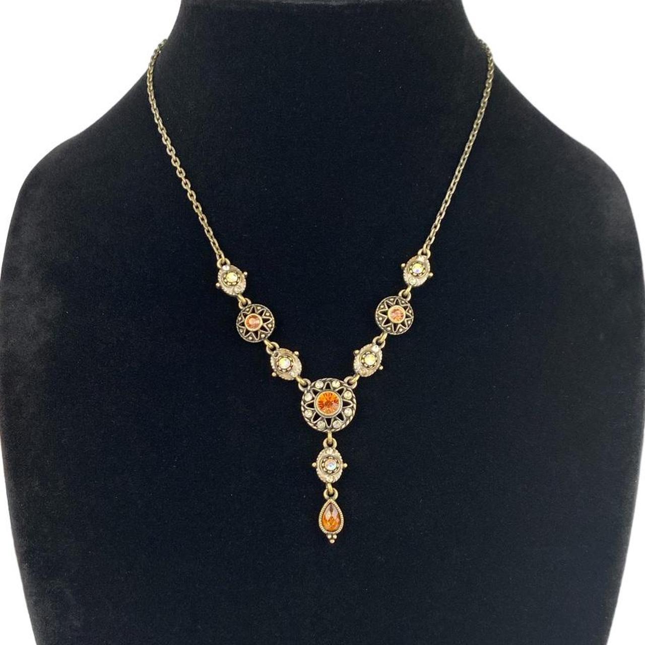 Vintage Y2K Rhinestone Necklace. Antique brass... - Depop