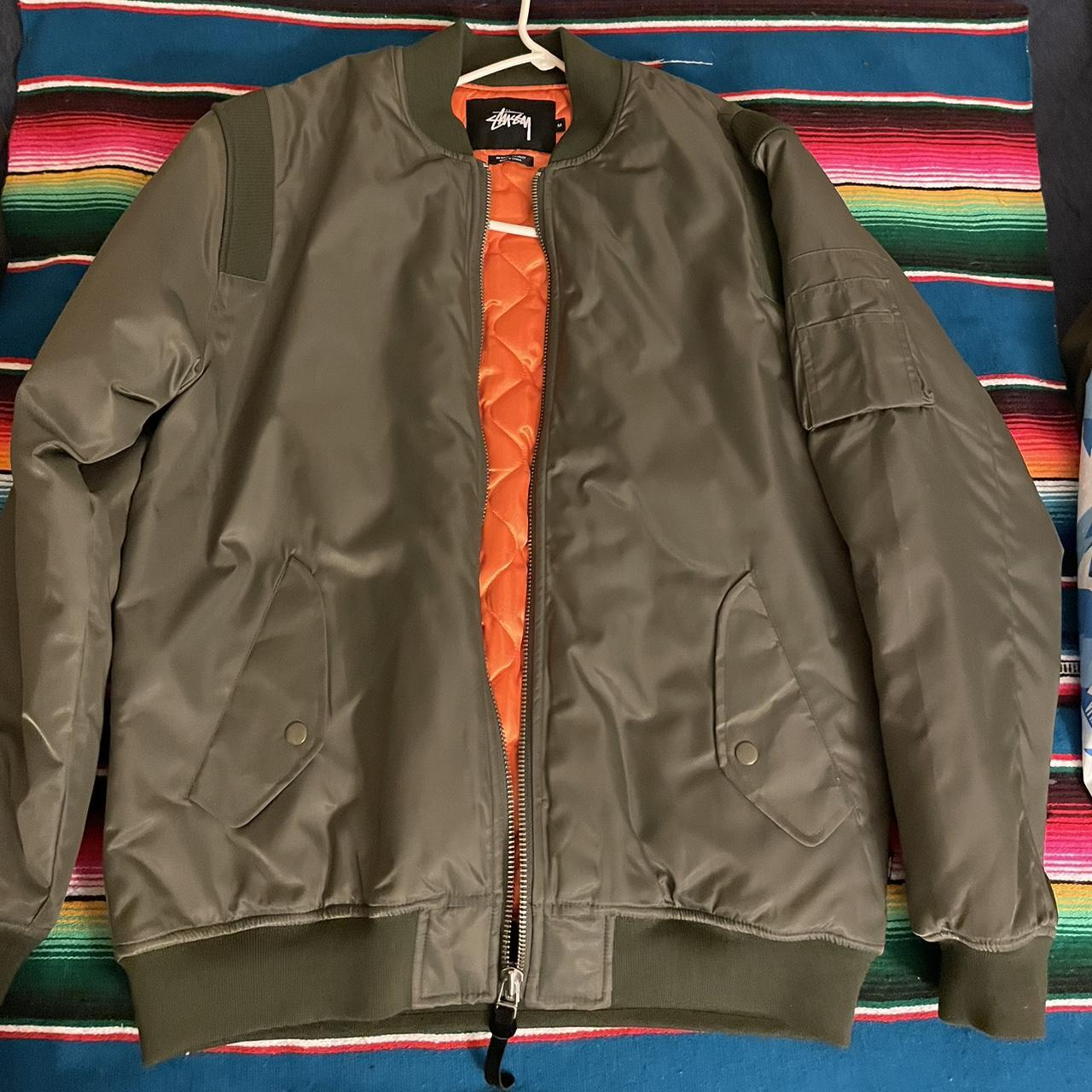 Stussy Medium dark olive heavy weight bomber jacket - Depop