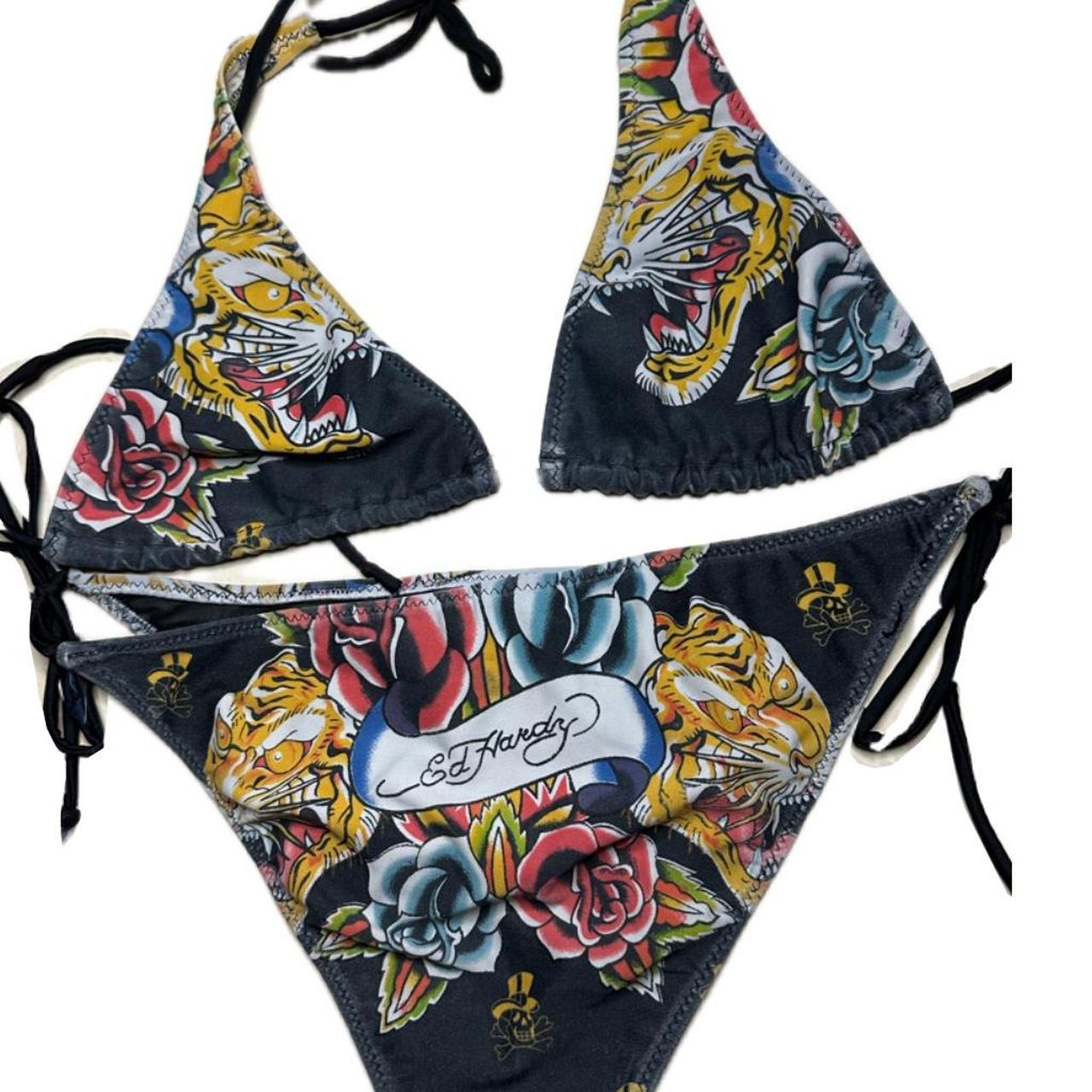 Vintage Ed Hardy Bikini Set (Top - S & Bottoms- M)... - Depop