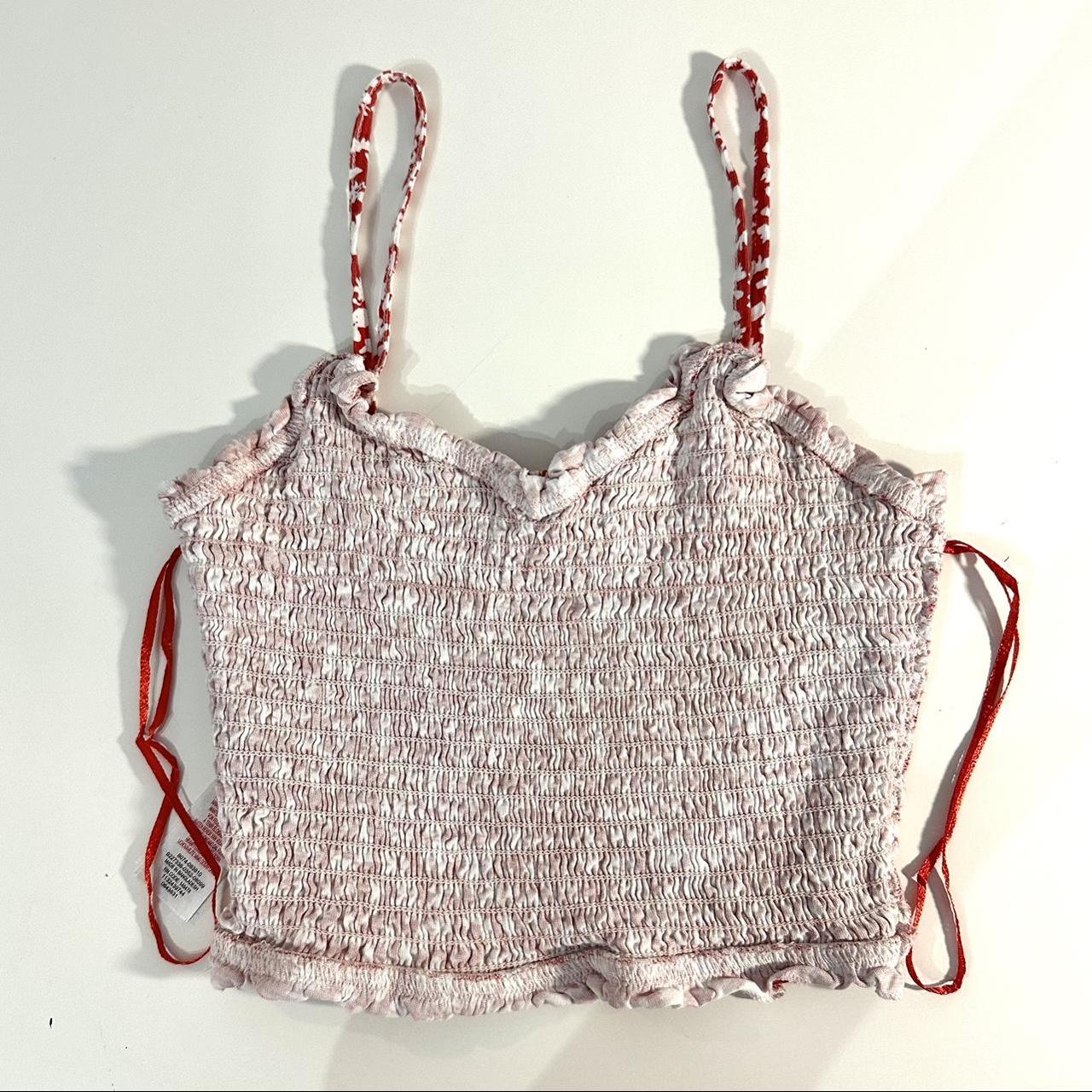 RED AND WHITE SHIRRED CAMI TOP PRIMARK DEPOP... - Depop